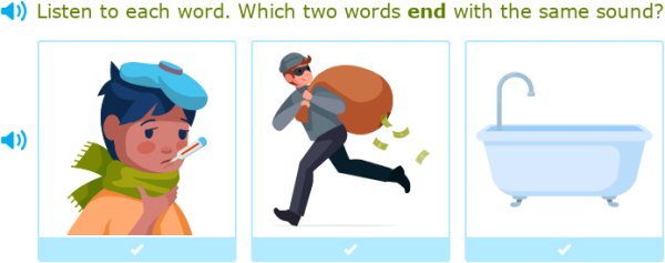 IXL | Which two words end with the same sound? | Kindergarten language arts