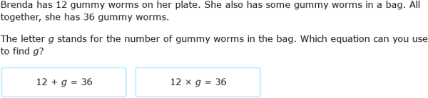 IXL | Write variable equations to represent word problems: addition, subtraction, and ...