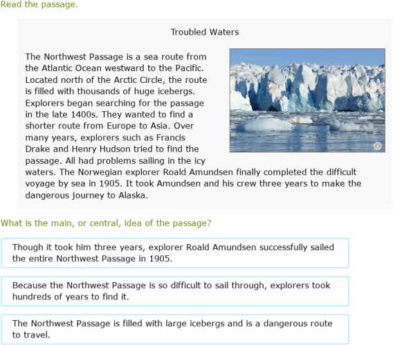 IXL | Determine the main idea of a passage | 4th grade language arts