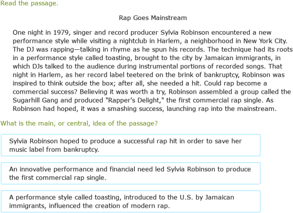 IXL | Determine the central idea of a passage | 10th grade language arts