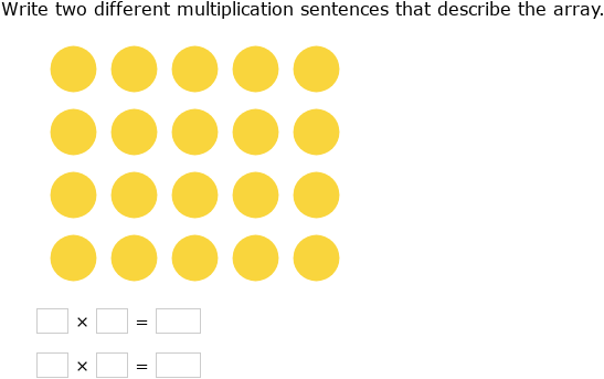IXL | Write two multiplication sentences for an array with 1, 2, 5 or ...