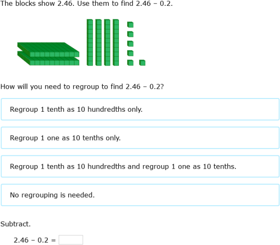 IXL | Subtract decimals using blocks | 4th grade math