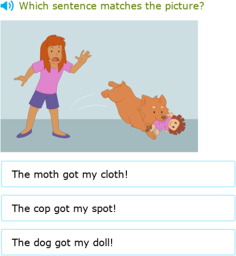 IXL | Choose the short o sentence that matches the picture | 1st grade ...