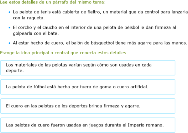 IXL | Usar detalles clave para encontrar la idea principal | 4th grade ...