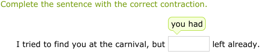 IXL | Pronoun-verb contractions | 5th grade language arts