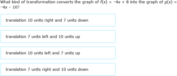 IXL - Transformations of linear functions (Algebra 1 practice)
