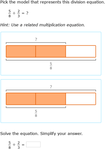 IXL | Divide fractions using models | 6th grade math
