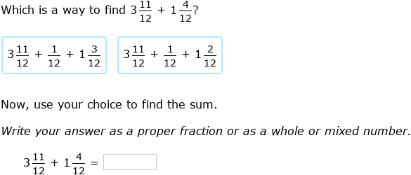 IXL | Break apart fractions and mixed numbers to add | 4th grade math