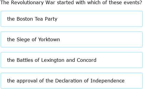 IXL | The American Revolution: preparing for war | 5th grade social studies