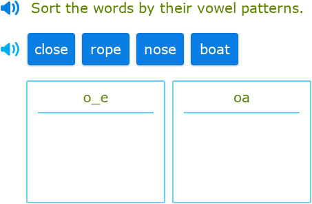 IXL | Use spelling patterns to sort long o words | 1st grade language arts