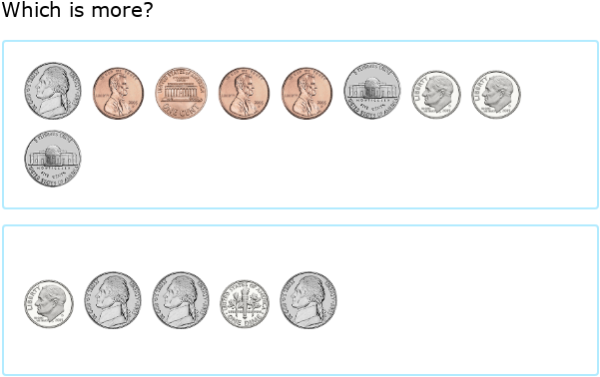 IXL | Compare money amounts - pennies, nickels, and dimes | 1st grade math