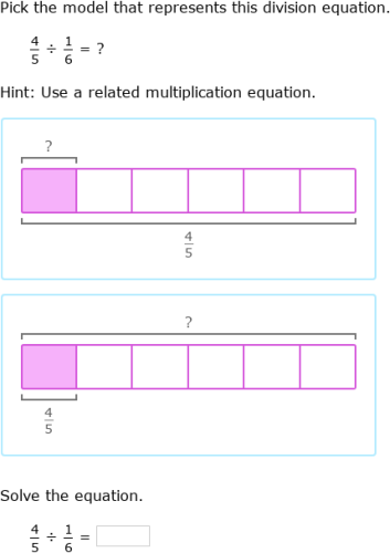 IXL | Divide fractions using models | 6th grade math