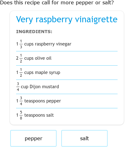 IXL | Compare fractions and mixed numbers in recipes | 4th grade math