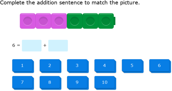 IXL | Take apart numbers up to 10 - addition sentences | Kindergarten math