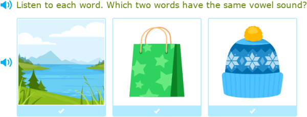 IXL | Which two words have the same vowel sound? | Kindergarten ...