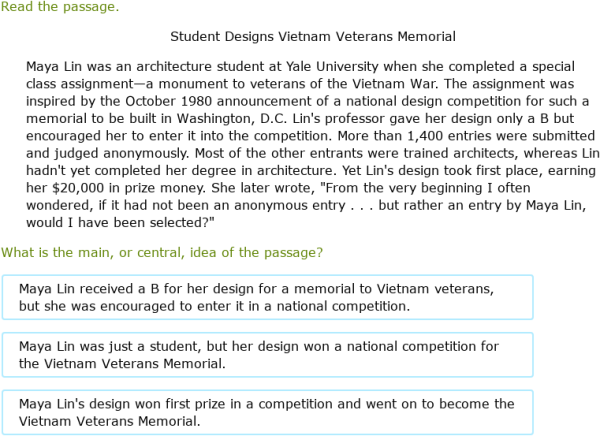 IXL | Determine the central idea of a passage | 8th grade language arts