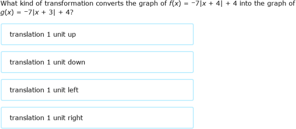 IXL - Describe absolute value function transformations (Algebra 1 practice)