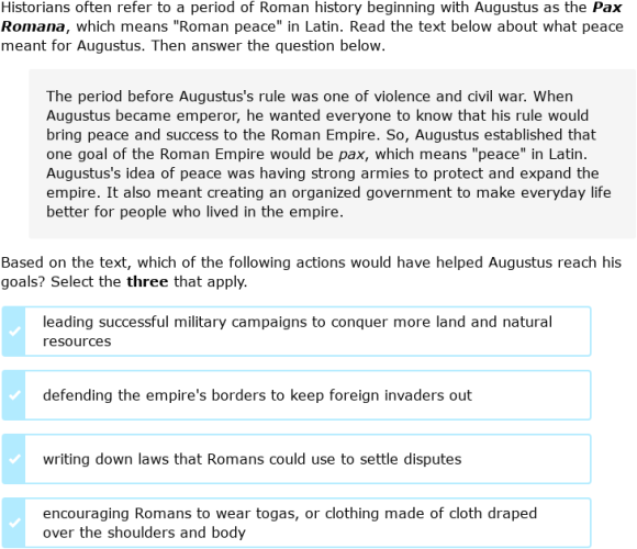 IXL | Augustus and the rise of the Roman Empire | 6th grade social studies