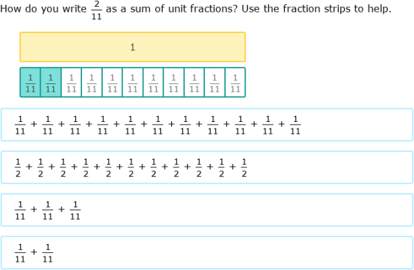 IXL | Decompose fractions into unit fractions using models | 4th grade math