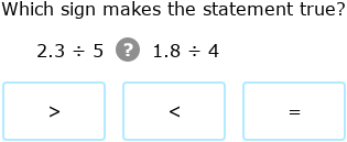 IXL | Inequalities with decimal division | 5th grade math