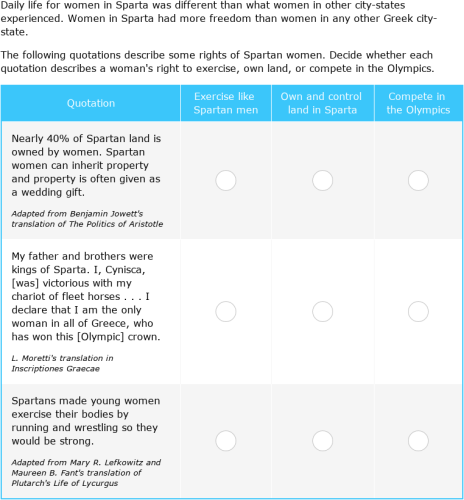 IXL | Comparing Athens and Sparta: part II | 7th grade social studies