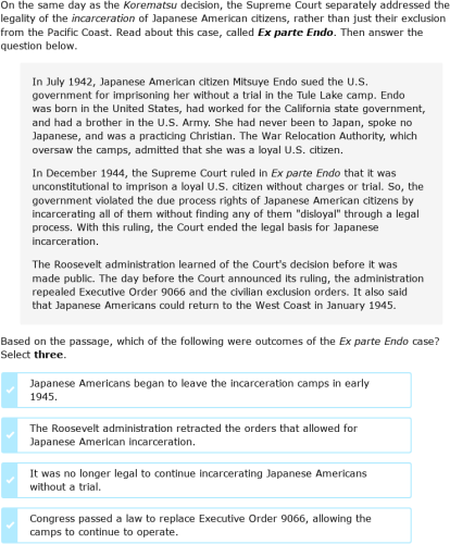 IXL - Japanese American internment (U.S. History practice)