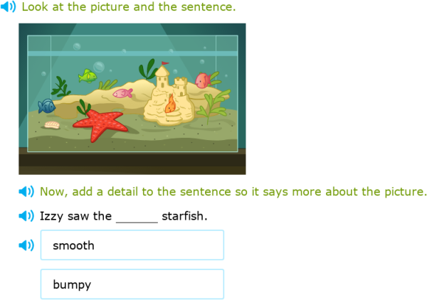 IXL | Add descriptive details to sentences | 1st grade language arts
