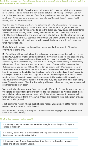 IXL | Analyze passages from Anne Frank: The Diary of a Young Girl: Part ...