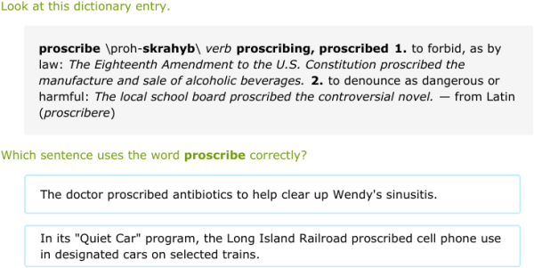 IXL | Use dictionary entries to determine correct usage | 11th grade language arts