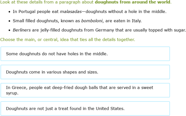 IXL | Use key details to determine the main idea | 6th grade language arts