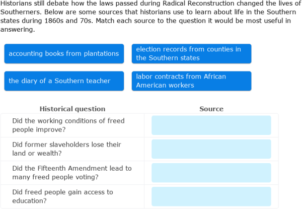 IXL | Radical Reconstruction | 7th grade social studies