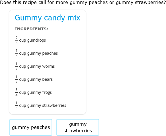 IXL | Compare fractions with like denominators in recipes | 3rd grade math