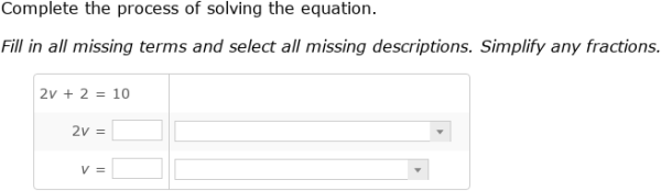 IXL | Solve two-step equations: complete the solution | 7th grade math