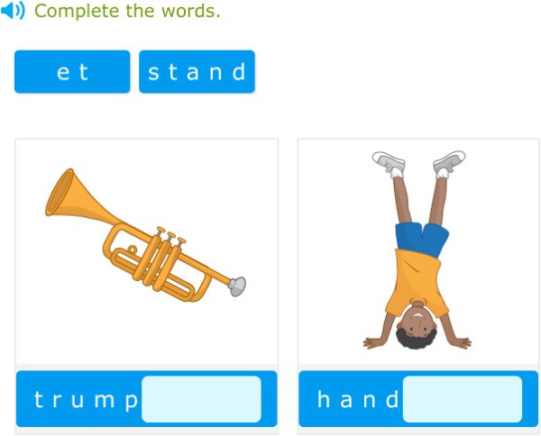 IXL | Complete the two-syllable words | 1st grade language arts