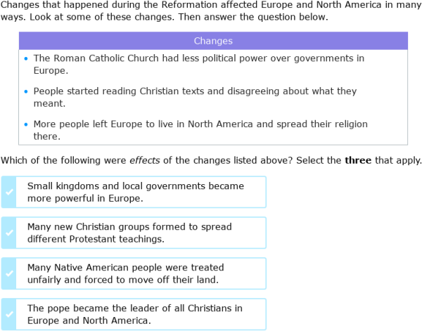 IXL | The Reformation | 6th grade social studies