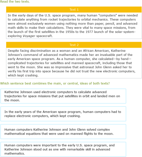 IXL | Combine main ideas from two texts | 6th grade language arts