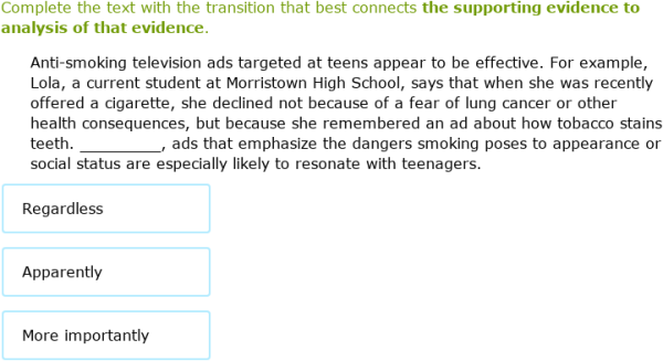 IXL | Transition logically between claims, evidence, analysis, and ...