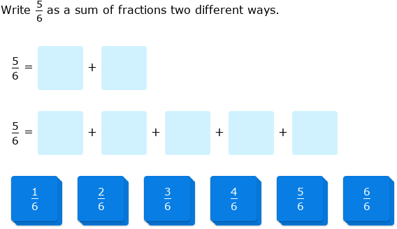 IXL | Decompose fractions multiple ways | 4th grade math