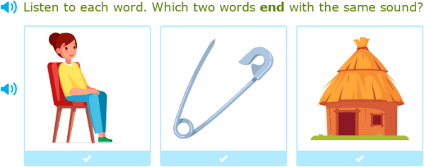 IXL | Which two words end with the same sound? | Pre-K language arts