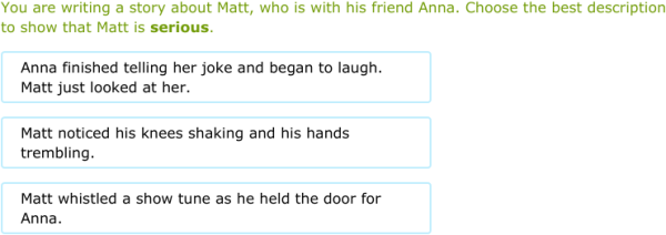 IXL | Show character emotions and traits | 3rd grade language arts