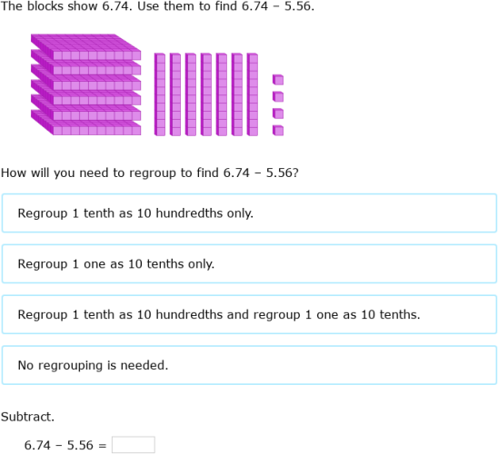 IXL | Subtract decimals using blocks | 4th grade math