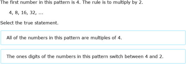 IXL | What is true about the multiplication pattern? | 4th grade math