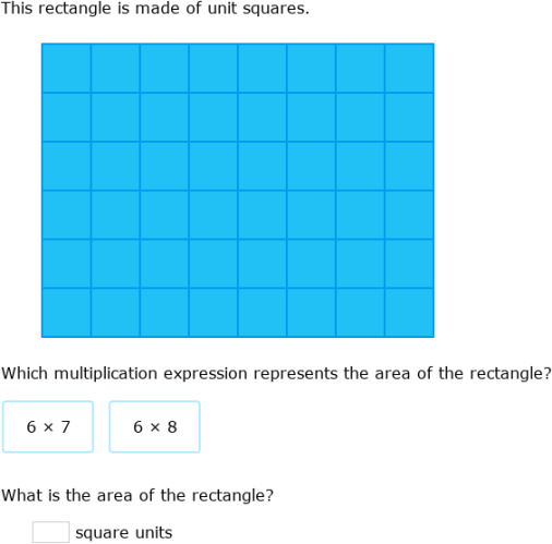 IXL | Multiply to find the area of a rectangle made of unit squares ...