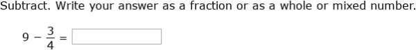 IXL | Subtract fractions from whole numbers | 5th grade math