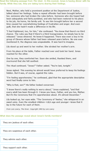 IXL | Analyze passages from The Giver: Part 1 | 9th grade language arts