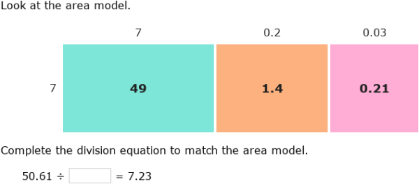 IXL | Divide decimals using area models: complete the equation | 6th ...