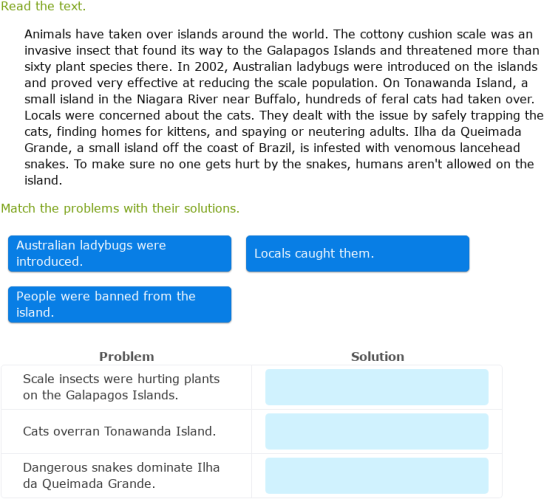 IXL | Match problems with their solutions | 8th grade language arts