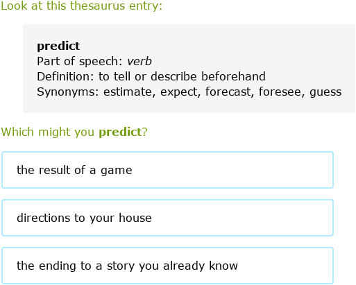 IXL | Use thesaurus entries | 11th grade language arts