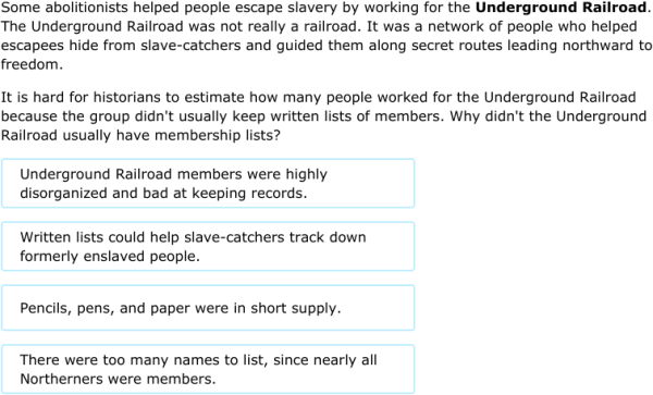 IXL | The abolitionists | 7th grade social studies
