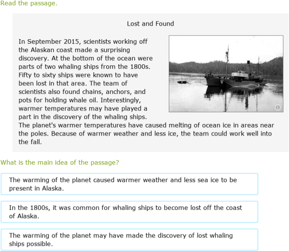 IXL Determine The Main Idea Of A Passage 5th Grade Language Arts